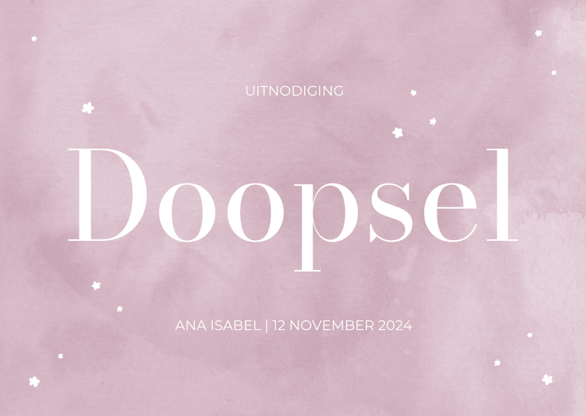 Uitnodiging doopsel lila waterverf en holo | Kaartje2go