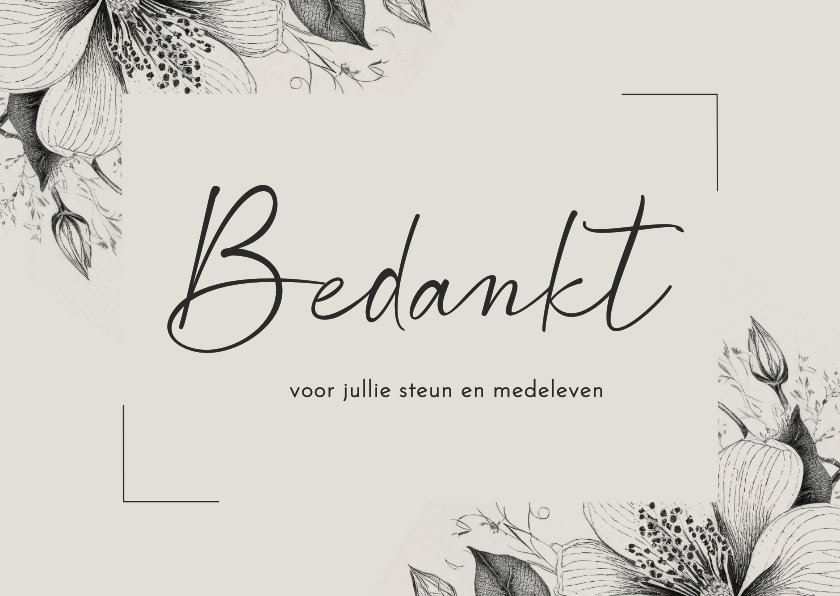 Bedankkaart beige grijs met vintage bloemen en | Kaartje2go