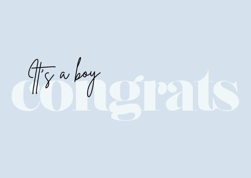 Blauw typografisch felicitatiekaartje geboorte | Kaartje2go