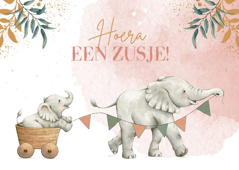 Botanisch felicitatiekaartje geboorte zusje met | Kaartje2go