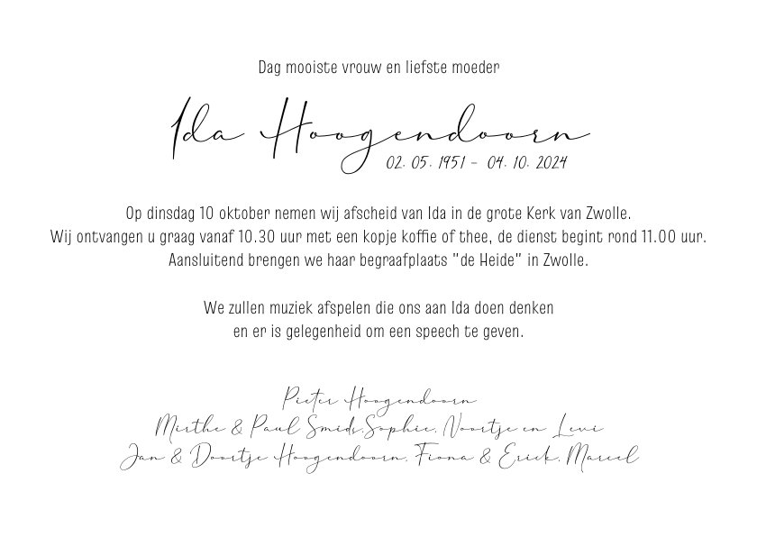 Christelijke rouwkaart met grote foto en | Kaartje2go