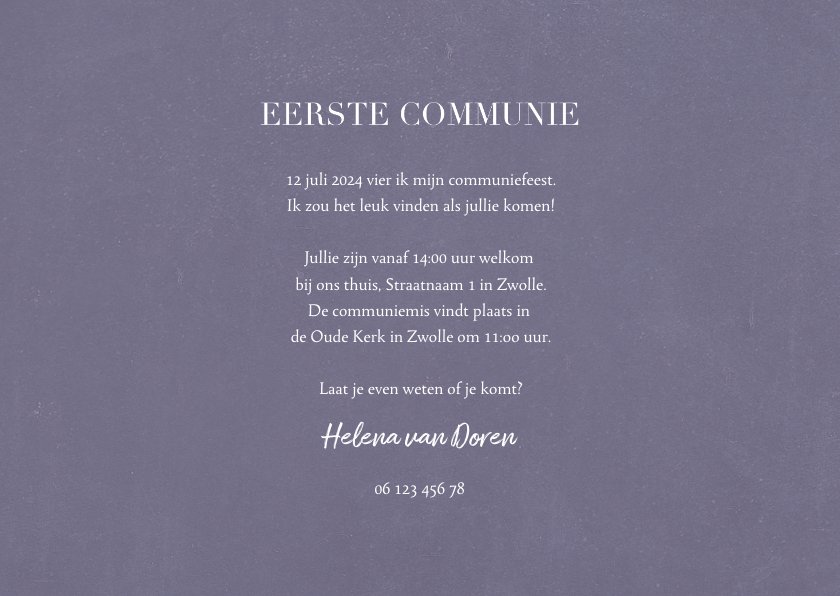 Communiekaart met grote foto en klassieke tekst | Kaartje2go