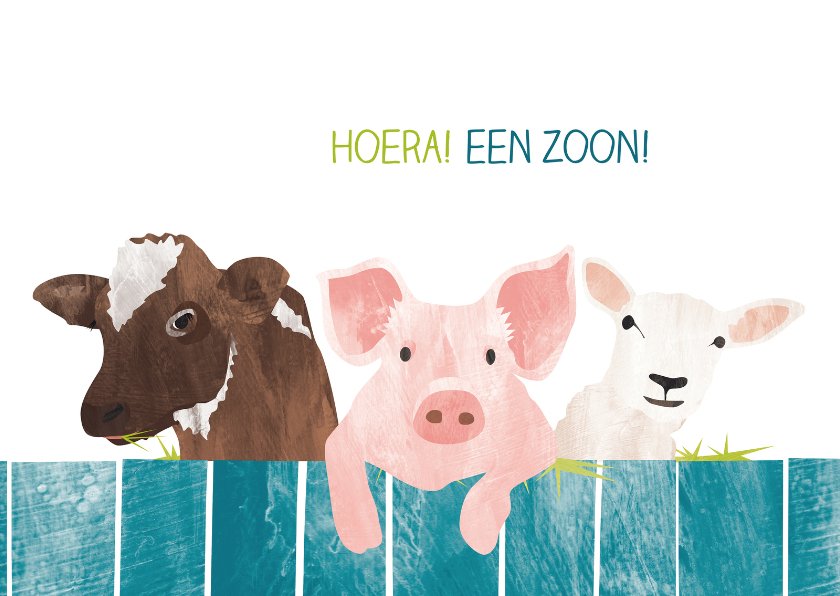 Een zoon met koe varken en schaap | Kaartje2go
