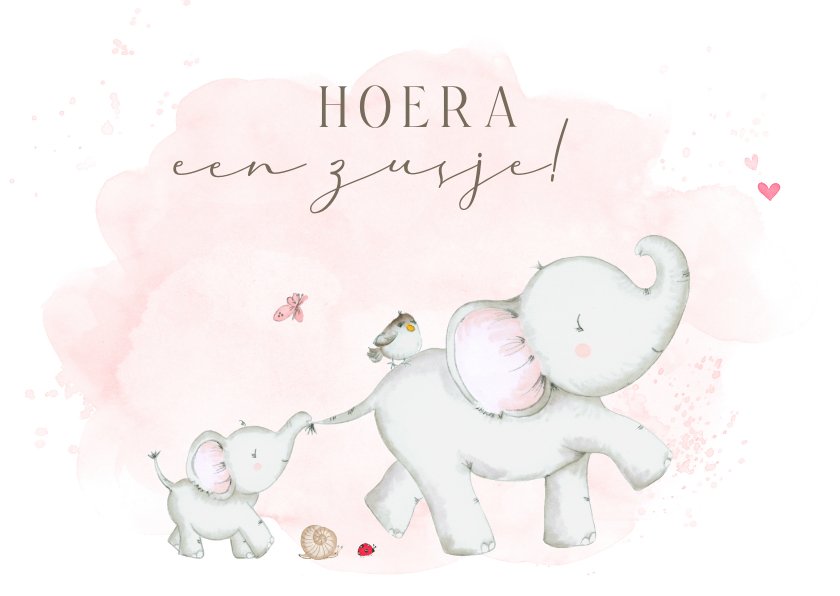 Felicitatie geboorte zusje olifantjes | Kaartje2go