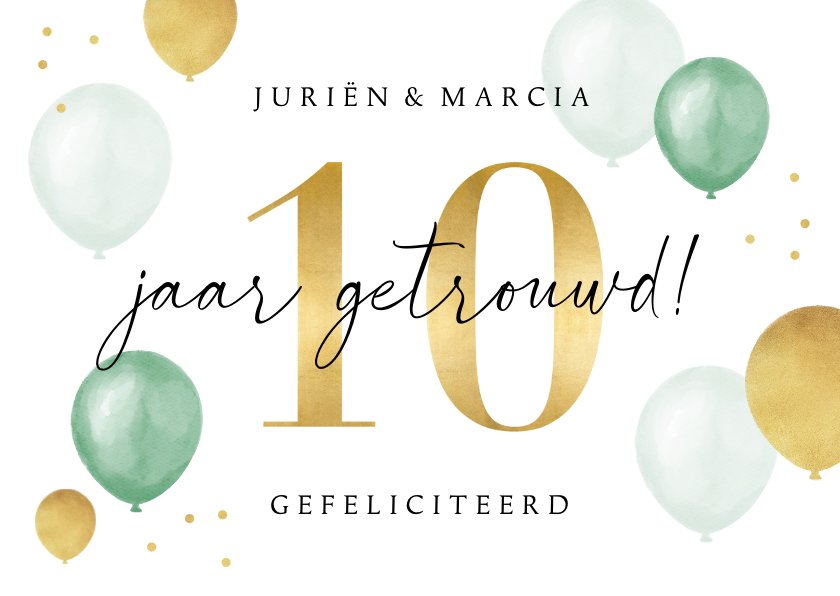 Felicitatiekaart 10 jaar getrouwd goud | Kaartje2go