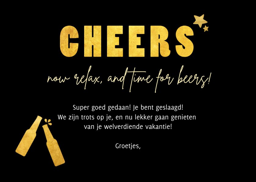 Felicitatiekaart geslaagd jongen- cheers, time | Kaartje2go