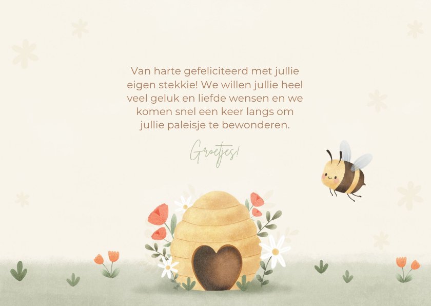 Felicitatiekaart samenwonen met bijtjes korf en | Kaartje2go