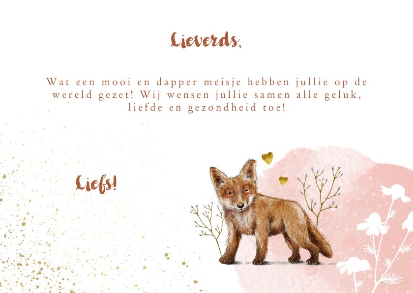 Felicitatiekaartje geboorte met vos en loopeend | Kaartje2go