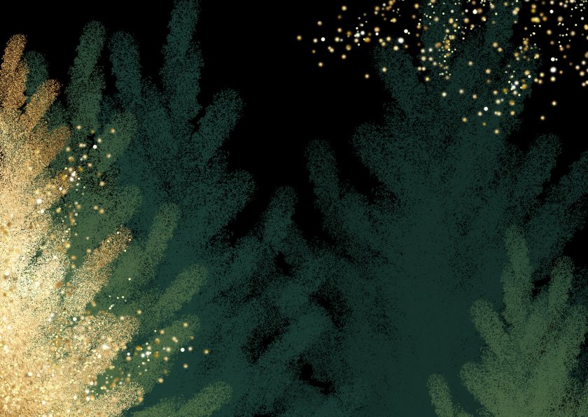 Foto kerstkaart kerstbomen in groen en goud | Kaartje2go
