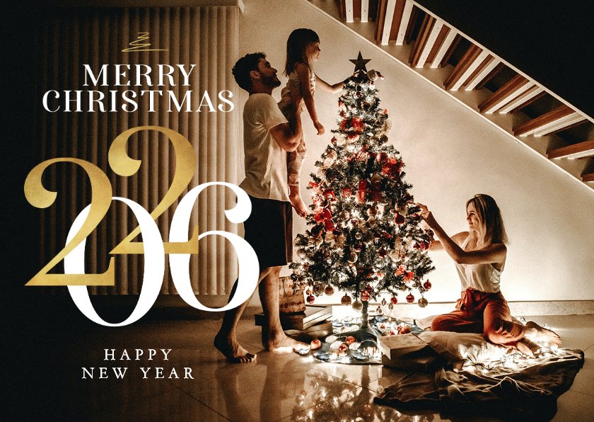 Fotokaart kerst nieuwjaar goud 2026 stijlvol | Kaartje2go