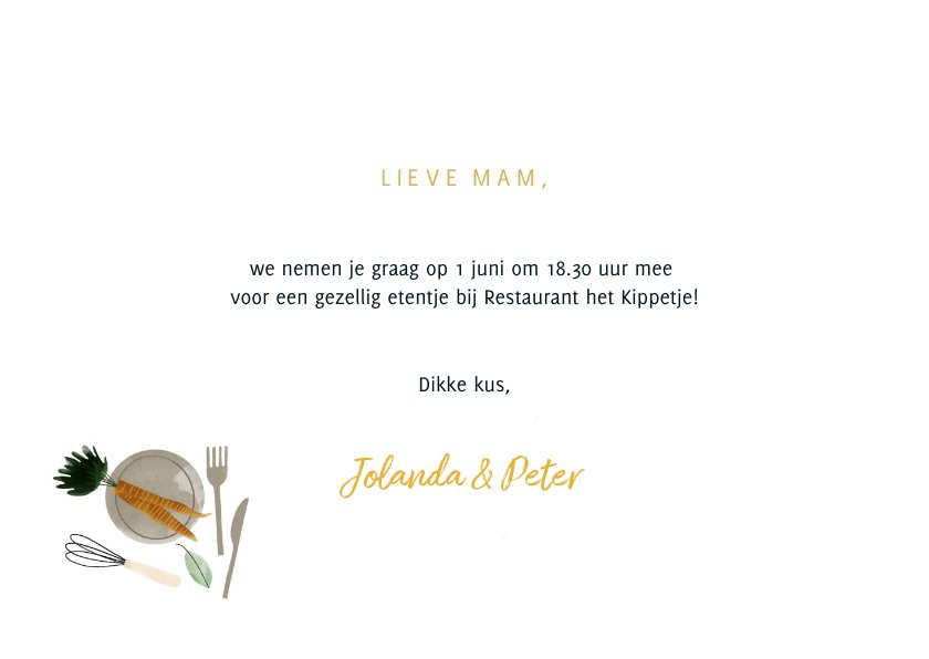 Fotokaart tegoedbon etentje met illustraties en | Kaartje2go