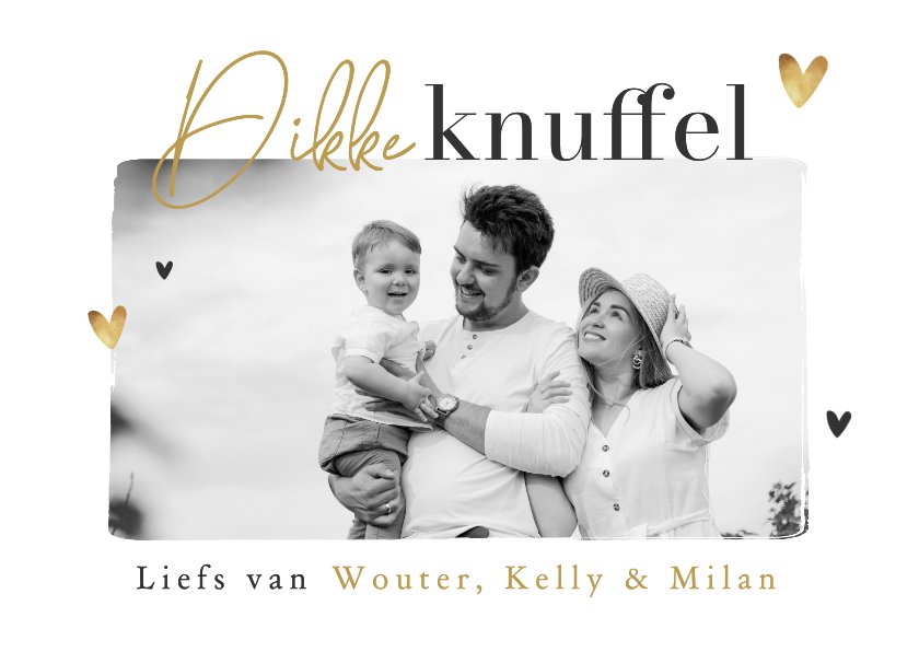 Fotokaart valentijn dikke knuffel hartjes zwart | Kaartje2go