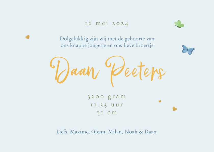 Geboortekaartje jongen derde kindje lente | Kaartje2go