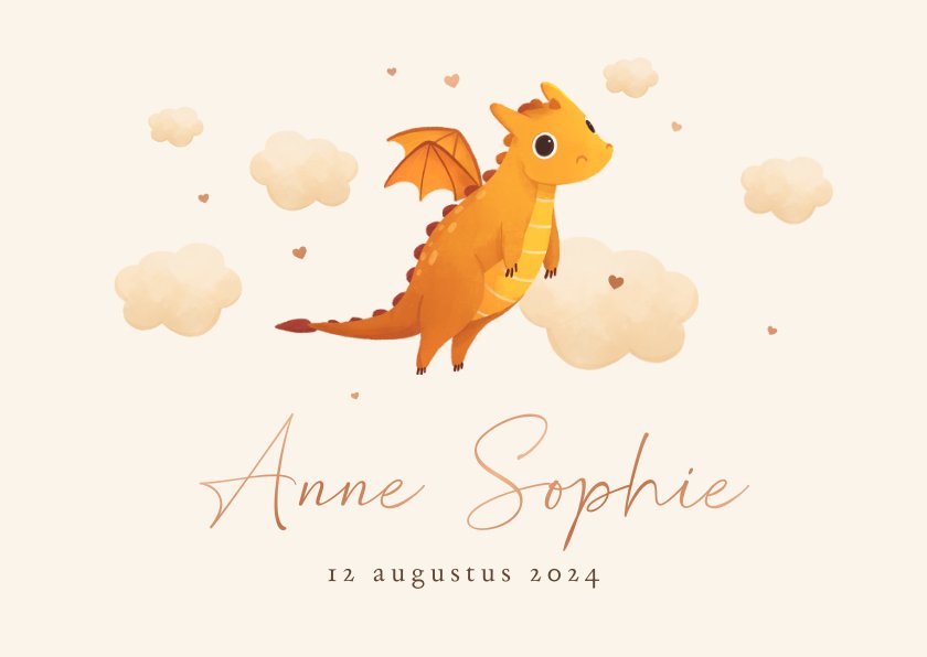 Geboortekaartje unisex draakje wolkje hartjes | Kaartje2go