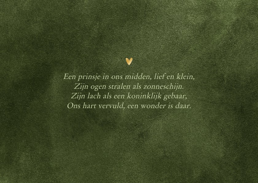 Geboortekaartje velvet groen natuurlijk hartje | Kaartje2go