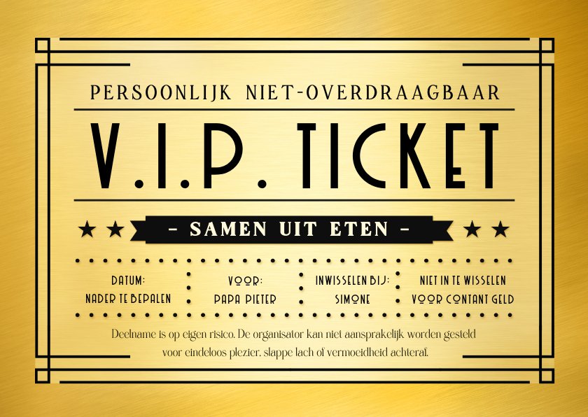 Grappige Vaderdag kaart VIP ticket tegoedbon | Kaartje2go