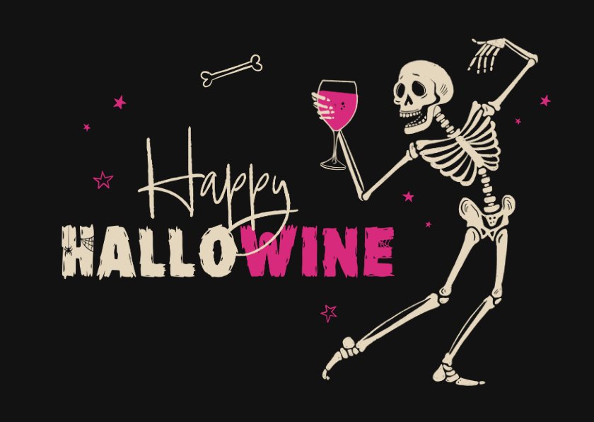 Happy Hallowine grappig skelet wijntje | Kaartje2go