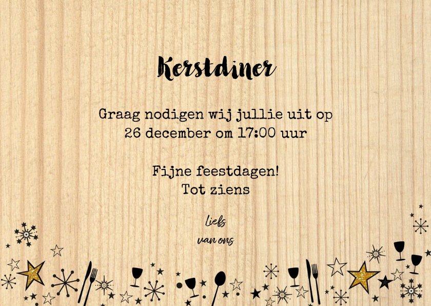 Kerst originele uitnodiging kerstdiner hout en | Kaartje2go