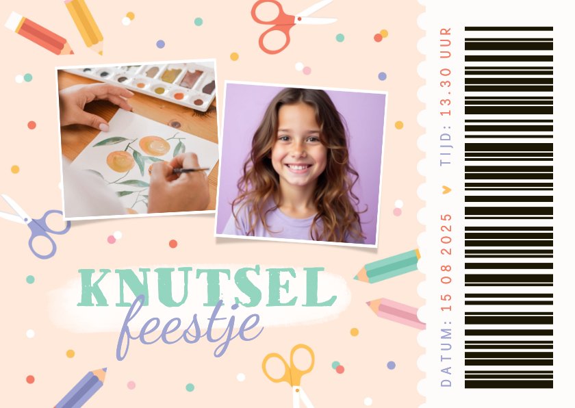 Kinderfeestje knutsel ticket schaar potloden | Kaartje2go