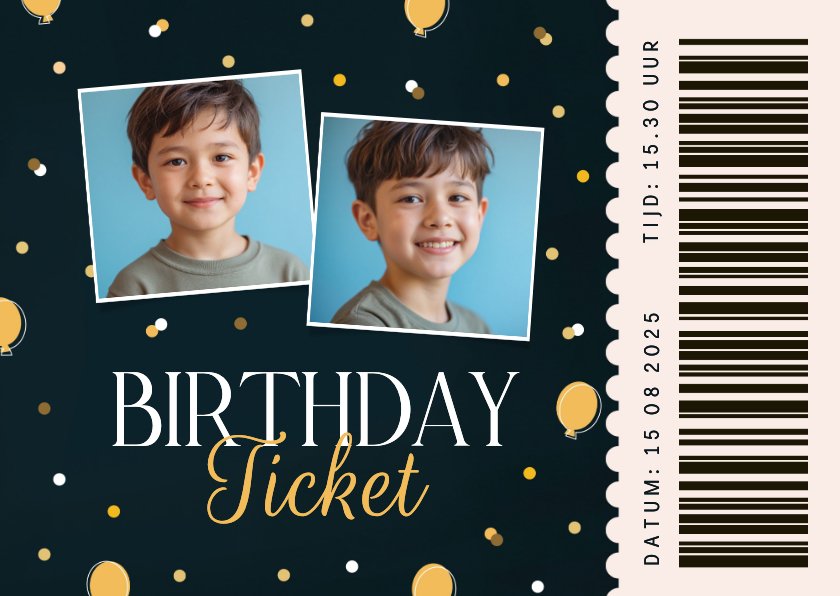 Kinderfeestje ticket blauw met ballonnetjes | Kaartje2go