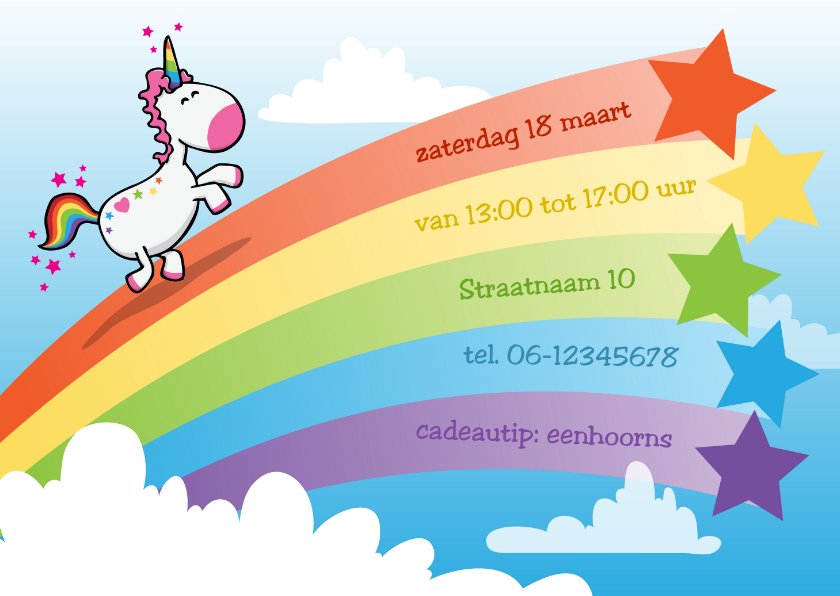 Kinderfeestje uitnodiging eenhoorn feestje | Kaartje2go