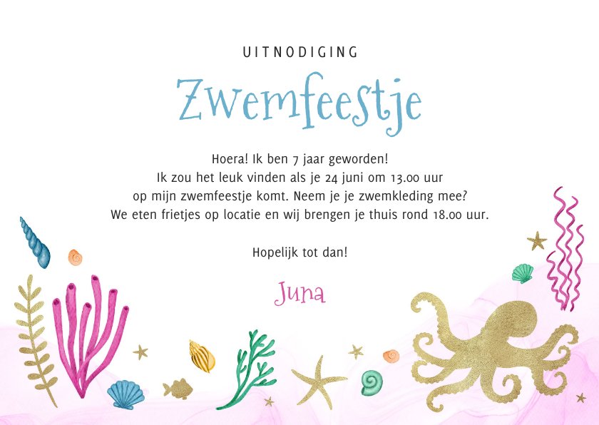 Kinderfeestje uitnodiging zwemfeestje | Kaartje2go