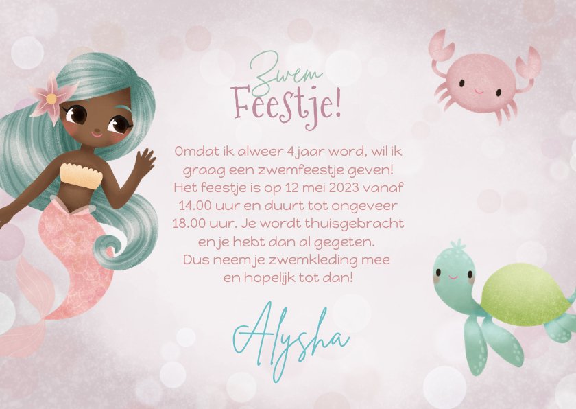 Kinderfeestje zeemeermin& zeedieren zwemfeestje | Kaartje2go