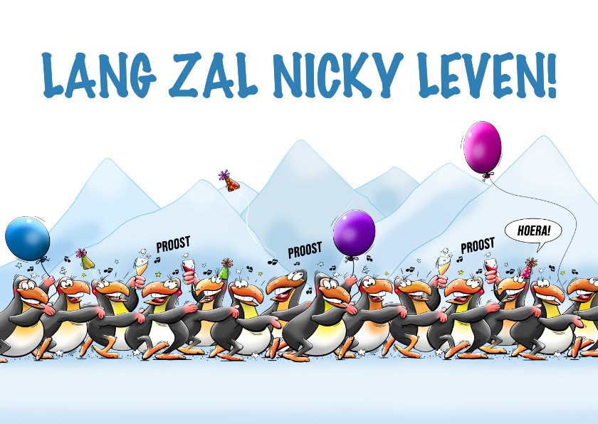 Kleurige verjaardagskaart met 14 feestende | Kaartje2go