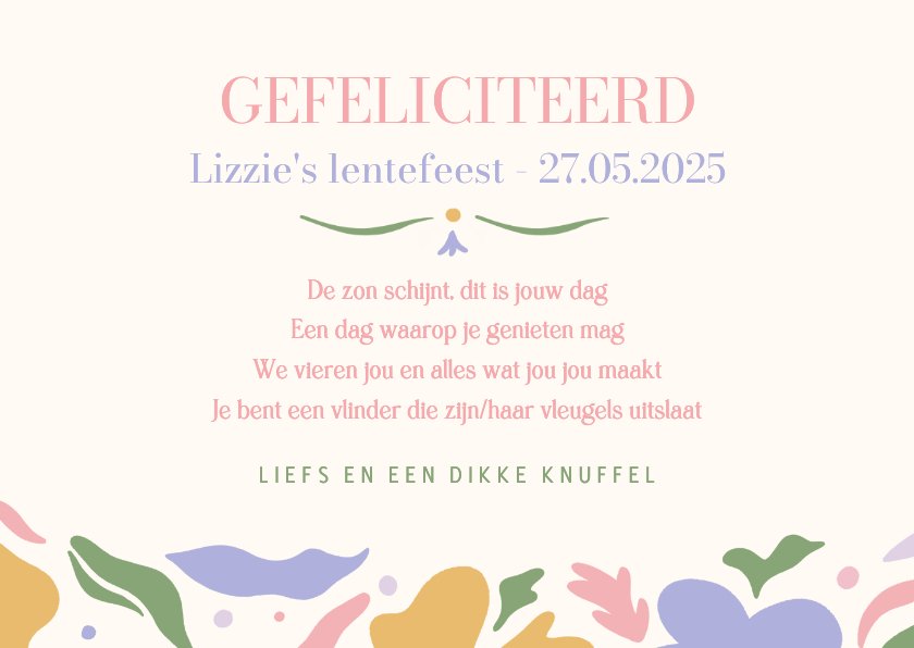 Lentefeest felicitatie met vrolijke bloemen | Kaartje2go