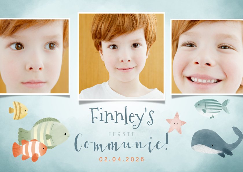 Leuke bedankkaart eerste communie met zee-thema | Kaartje2go