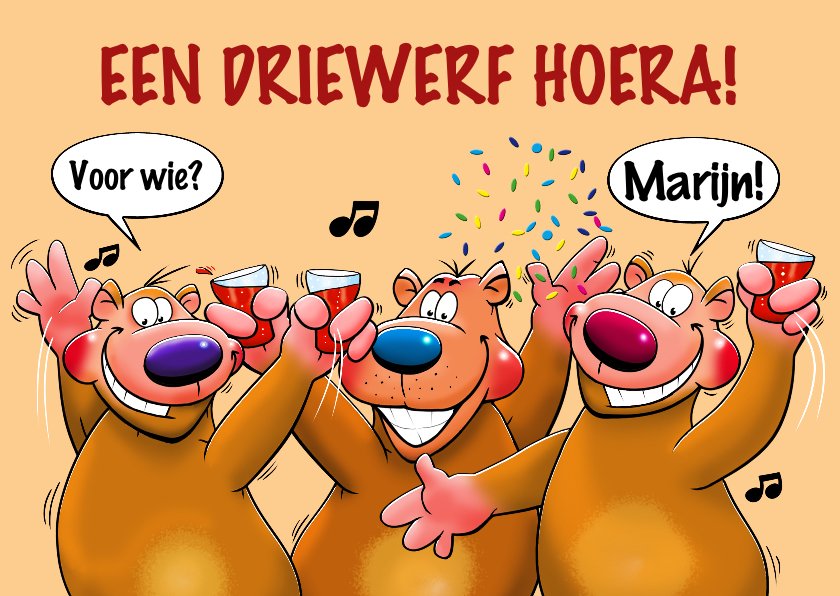 Leuke verjaardagskaart met 3 grappige beren | Kaartje2go