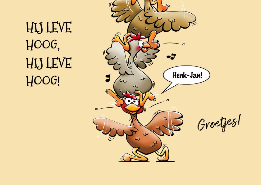 Leuke verjaardagskaart met 7 kippen en één haan | Kaartje2go