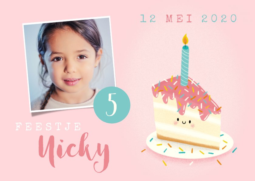 Lieve uitnodiging kinderfeestje met taartje | Kaartje2go