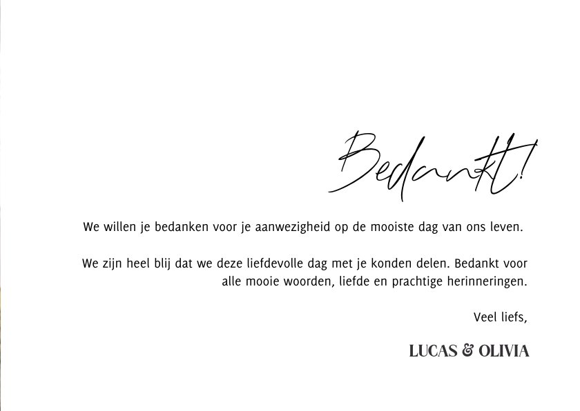 Minimalistisch bedankkaartje bruiloft met grote | Kaartje2go