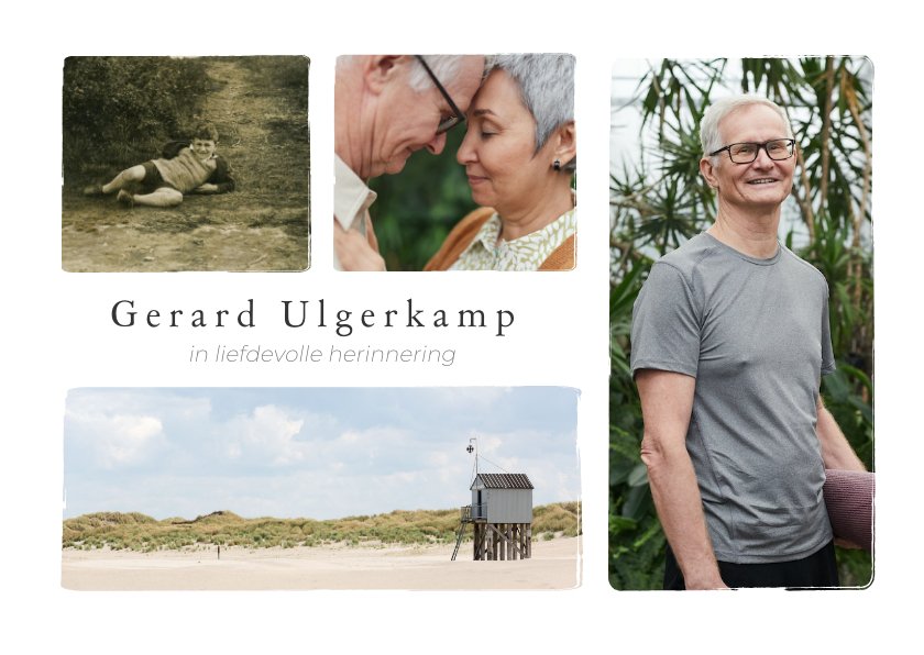 Moderne liggende fotocollage rouw bedankkaart | Kaartje2go