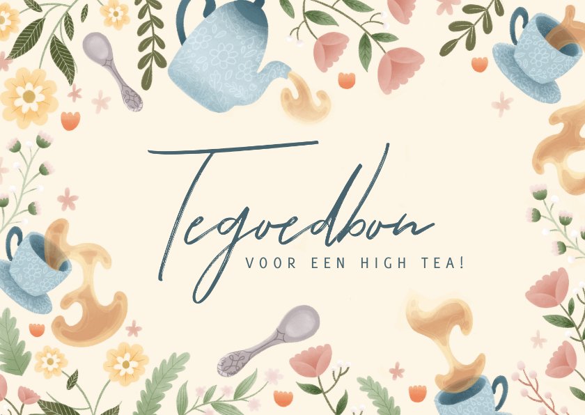Moederdag kaart tegoedbon high tea met bloemen | Kaartje2go