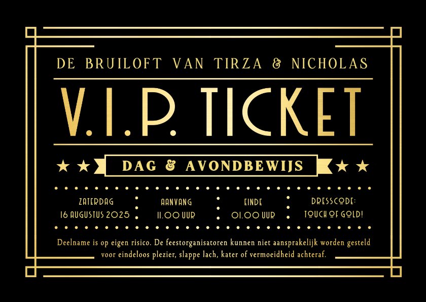 Originele VIP-ticket uitnodiging bruiloft met | Kaartje2go