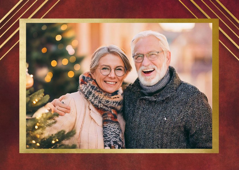 Rode kerstkaart Merry Christmas in art deco | Kaartje2go