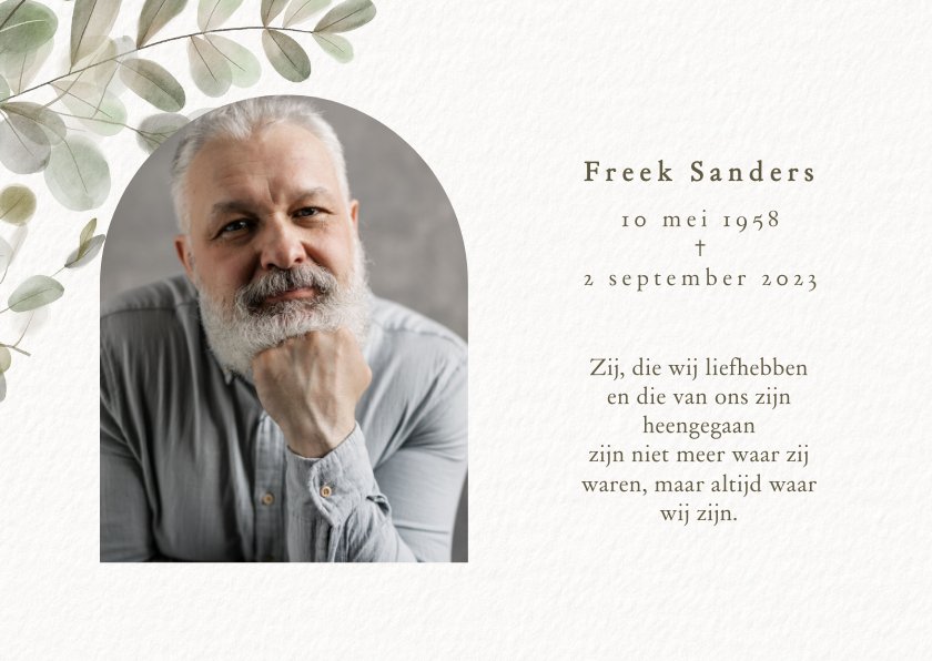 Rouw bedankkaart met groene eucalyptus takjes | Kaartje2go