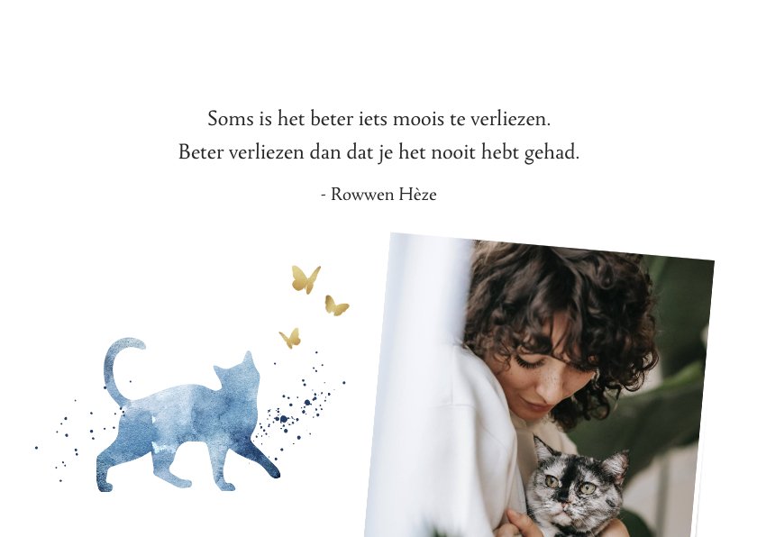Rouwkaart kat stijlvol fotokaart watercolour | Kaartje2go