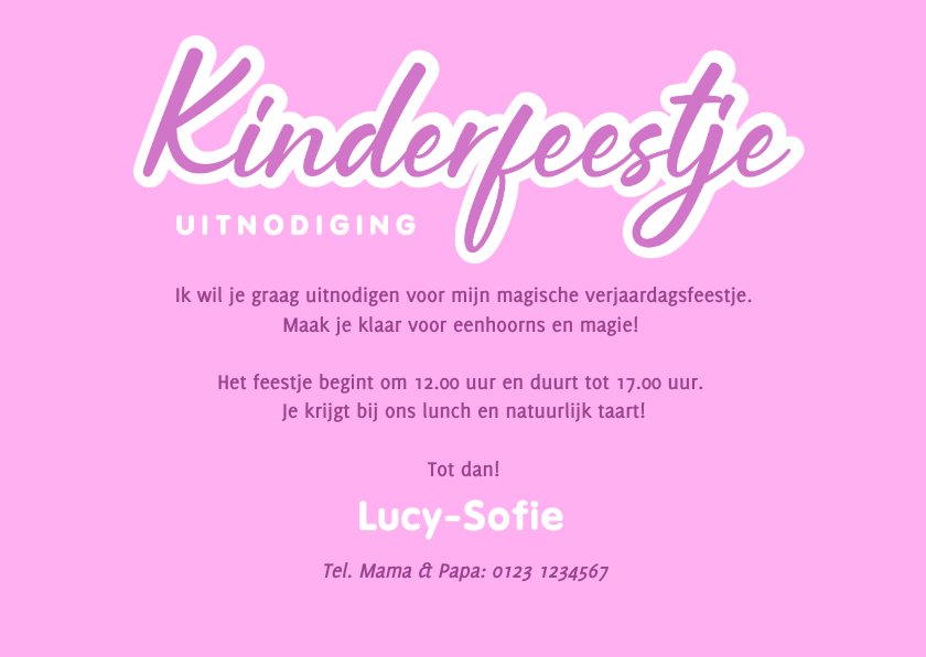 Roze kinderfeestje uitnodiging met foto en | Kaartje2go