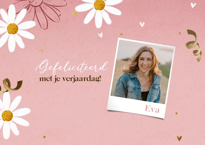 Roze verjaardagskaart met bloemen | Kaartje2go