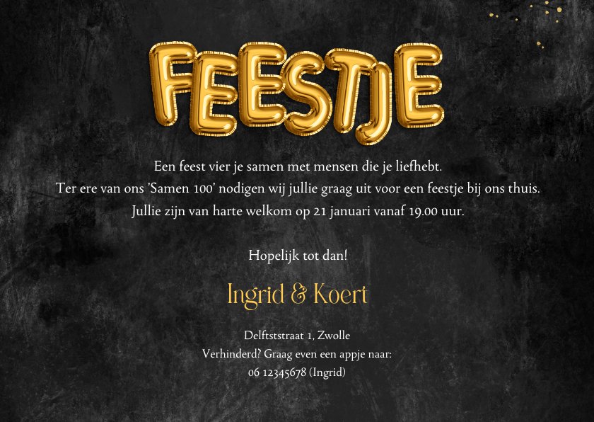 Samen 100 feestje uitnodiging goud folieballon | Kaartje2go