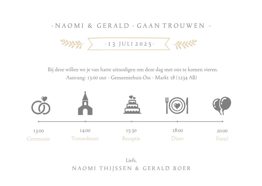 Stijlvolle uitnodiging huwelijk met grote foto | Kaartje2go