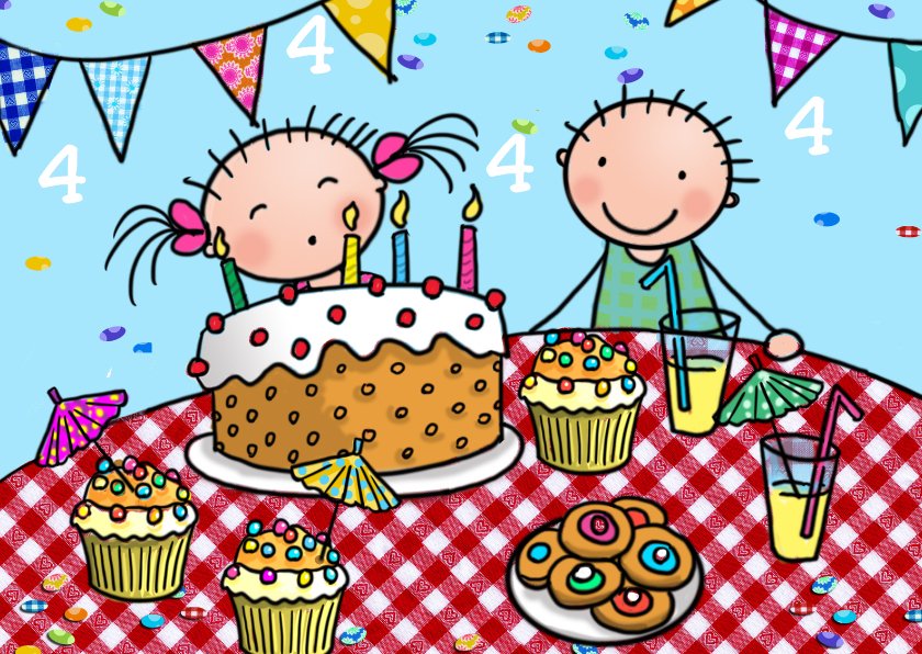 Taartjes 4 jaar - Verjaardagskaarten | Kaartje2go