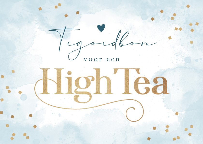 Tegoedbon high tea waterverf confetti goud | Kaartje2go