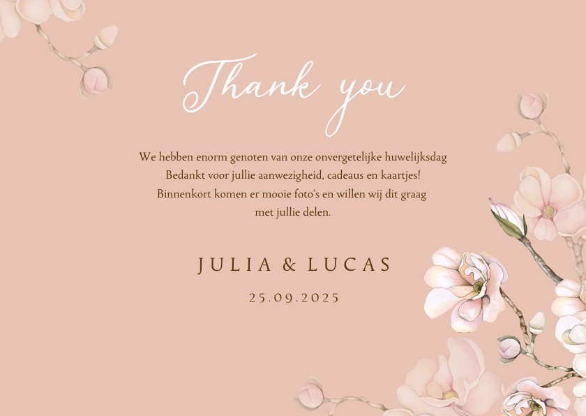 Trouwen bedankt magnolia roze wit | Kaartje2go