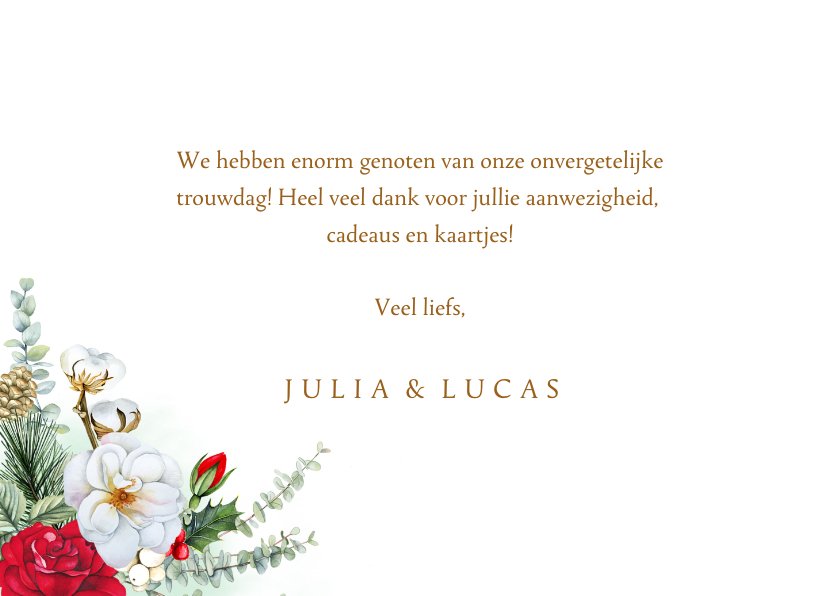 Trouwkaart bedankt rozen winter - Trouwkaarten | Kaartje2go