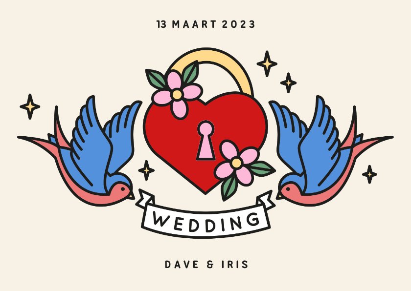 Trouwkaart met illustraties van vogels en | Kaartje2go