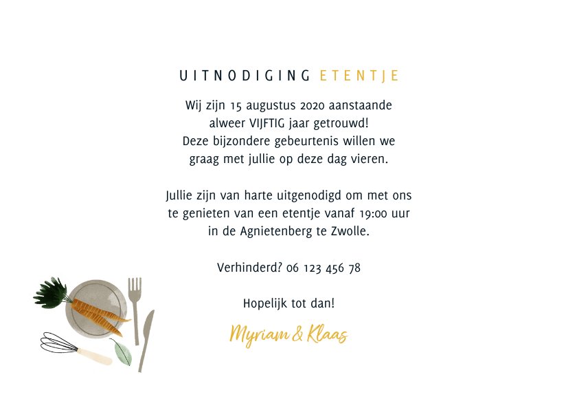 Uitnodiging etentje jubileum 50 jaar getrouwd | Kaartje2go